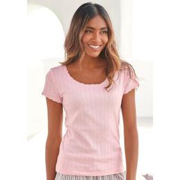 s.Oliver Pyjamaoberteil aus Ajour-Strick blassrosa 32/34 32/34 Verspieltes, kurz&auml;rmeliges Schlafshirt aus Ajour-Strick