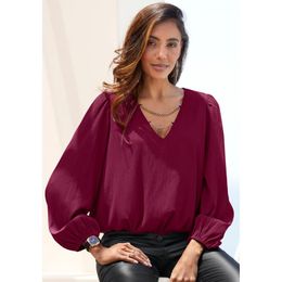 Lascana Schlupfbluse mit Kettendetails, elegante Damenbluse, modisch, festlich pflaume 38 38 Tiefer V-Ausschnitt