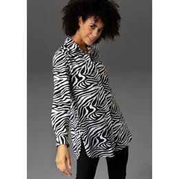 Aniston CASUAL Longbluse im Zebra-Steifen-Look weiß-schwarz 44 44 Damenbluse aus weicher Viskose-Qualität