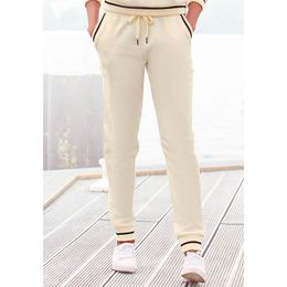 Lascana Sweathose mit gestreifem Rippb&uuml;ndchen, Loungeanzug hellbeige 32/34 - N-Gr N-Gr 32/34 Sweathose im College-Stil