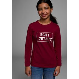 Kidsworld M&auml;dchen Kidsworld Langarmshirt &raquo;ECHT JETZT?&laquo; Langarm, Basic-Passform, mit peppigem und dynamischem Aufdruck rot 128/134