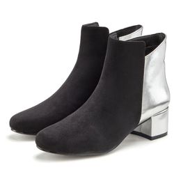 Lascana Stiefelette mit komfortablem Blockabsatz, Stiefel, Boots VEGAN schwarz / silber 38 38 Stiefelette aus modischem Materialmix