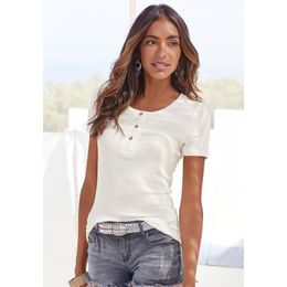 Lascana T-Shirt &raquo;mit kurzer Knopfleiste&laquo; aus weicher Viskose-Ripp-Qualit&auml;t creme 36/38 36/38 Kleine Knopfleiste am Ausschnitt mit Kn&ouml;pfen in...