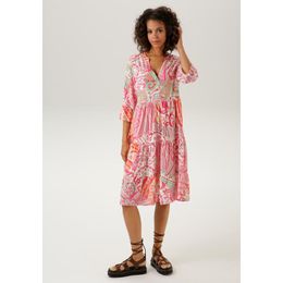 Aniston CASUAL Blusenkleid mit großflächigem Paisley-Druck wollweiß-pink-mint-orange-salbei-rot 44 - N-Gr N-Gr 44 Kleid aus weich fallender Viskose