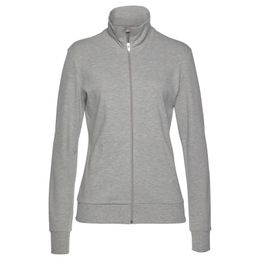 Bench. Loungewear Damen Sweatjacke mit gl&auml;nzender Logostickerei am Stehkragen, Loungeanzug grau 32/34