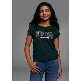 Kidsworld T-Shirt »New York - Print« Kurzarm, gerade Passform, mit stylischem Druck flaschengrün 164/170 164/170 Kurzarm-Design ideal für warme Tage