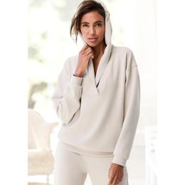 French Connection Hoodie mit V-Ausschnitt und breitem Kragen, Loungewear beige 36/38 36/38 Kapuzensweatshirt mit V-Ausschnitt