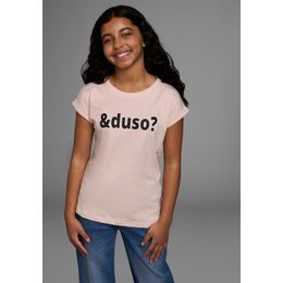 Kidsworld T-Shirt »&duso?« kurzärmelig, bedruckt, Rundhalsausschnitt, aus Baumwolle rosa 128/134 128/134 Kurzarm-Design mit modischem Aufschlag für...