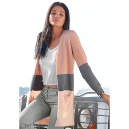 Vivance Cardigan mit Colorblock-Optik und Taschen, lange Strickjacke rosa-grau-apricot 32/34