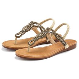 Lascana Zehentrenner Sandale, Pantolette mit Schmucksteinen in Glitzer-Optik VEGAN beige 35 35 Mit kleinen modischen Schmucksteinchen besetzt