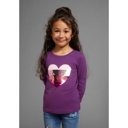 Kidsworld M&auml;dchen Kidsworld Langarmshirt &raquo;, mit Paillettenherz zum Wenden&laquo; Langarm, Basic-Passform, mit glitzernden Pailletten lila 116/122