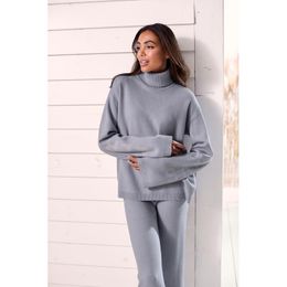 ELBSAND Sweater Rollkragenpullover aus weichem Strick, Loungewear rauchblau meliert 36/38 36/38 Weicher, elastischer Strick Sweater