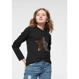 Kidsworld Langarmshirt »STERN« Langarm, taillierter Schnitt, mit glitzernden Pailletten schwarz 152/158 152/158 Taillierter Schnitt und hüftlange...