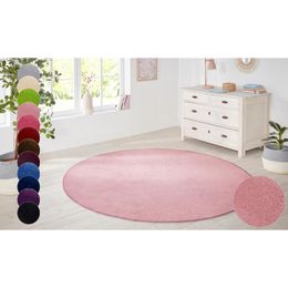 Hanse Home Teppich &raquo;Shashi&laquo; rund 8,5 mm H&ouml;he Kurzflor, Unifarben, Teppich, Weich, Esszimmer, Kinderzimmer, Flur rosa Kunstfaser