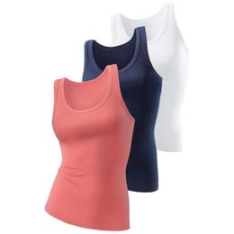 H.I.S. H.I.S Tanktop »ohne Seitennähte« 3er-Pack, aus weicher Rippqualität aus Baumwolle weiß, apricot, marine 32/34 32/34 Top im 3er Pack