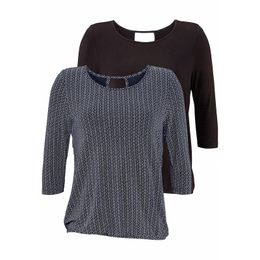 Lascana Damen Lascana 3/4-Arm-Shirt &raquo;mit modischem Cut-out&laquo; 2er-Pack, aus weichem Viskose-Stretch blau 32/34