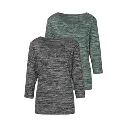 Lascana 3/4-Arm-Shirt »mit goldfarbenen Knöpfen« 2er-Pack, aus weicher Viskose-Qualität grün-meliert, anthrazit-meliert 32/34 32/34 Kurze...