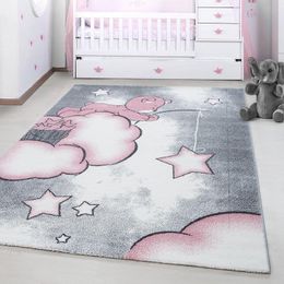 Ayyildiz Teppiche Kinderteppich »Kids 580« rechteckig 12 mm Höhe auch in rund, Teddybär, Sterne Design, Kurzflor pink/grau Obermaterial: 100%...