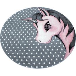 Ayyildiz Teppiche Kinderteppich »Kids 590« rund 12 mm Höhe auch rechteckig, Einhorn Motiv, Kurzflor pink/grau Obermaterial: 100% Polypropylen Ø 120...