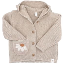 MaxiMo Cardigan Zauberhaftes Margariten-Design beige 62/68 Strickjacke mit Kapuze und Taschen für kleine Baby-Girls: Praktisch und schützend für...