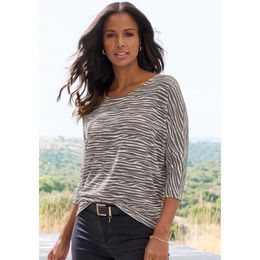 Lascana Damen Lascana 3/4-Arm-Shirt &raquo;mit modischem Zebra-Muster&laquo; aus weichem Viskose-Strick grau 36/38