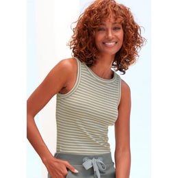 ELBSAND Tanktop »Isa« aus weicher Rippware, sommerliches Top im Streifenlook grün-creme gestreift XL (42) XL (42) Runder Halsausschnitt und breite...