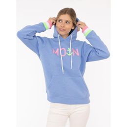 Zwillingsherz Damen Hoodie &raquo;"Rahel"&laquo;, mit "MOIN" und Anker Stickerei, kontrastfarbigen &Auml;rmelb&uuml;ndchen blau L