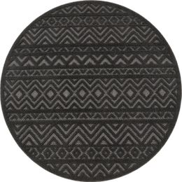 Teppich Paco Home, H:14mm &Oslash;:120cm, grau, Polypropylen, Wohnzimmer, Teppiche, "Livorno 673", Uni-Farben, Scandi, Rauten Muster, Hoch-Tief Effekt,