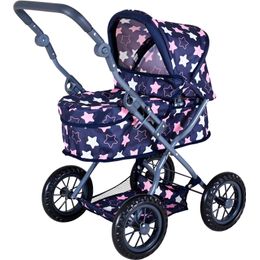 Puppenwagen KNORRTOYS "First", blau (star blau pink), Puppenwagen, KinderB:42cm H:70cm T:64cm, Kunststoff, Metall, Stoff, B:42cm H:70cm T:64cm