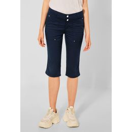 Street One Damen 3/4-Hose, blau, Gr. 32, unifarben, Web, 97% Baumwolle, 3% Elasthan, Hosen, 4-Pocket Style