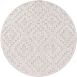 Teppich Paco Home, H:14mm &Oslash;:200cm, beige, Polypropylen, Wohnzimmer, Teppiche, "Livorno 672", Uni-Farben, Scandi, Rauten Muster, Hoch-Tief Effekt,