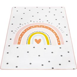Kinderteppich Paco Home, B:155cm H:2mm L:230cm, beige, Polyester, Teppiche, "Chicos 552", Flachgewebe, niedlich, Kinder Design, Motiv Regenbogen,