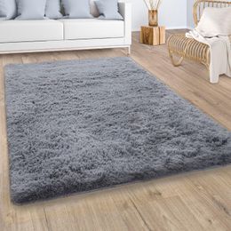 Hochflor-Teppich Paco Home, B:140cm H:37mm L:200cm, grau, Polyester, Teppiche, "Silky 591", Uni-Farben, besonders weich und kuschelig