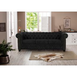 Chesterfield-Sofa Home Affaire, B:203cm H:72cm T:86cm, grau, Luxus-Microfaser Lederoptik (100% Polyester);Kunstleder, Sofas, "Rysum",