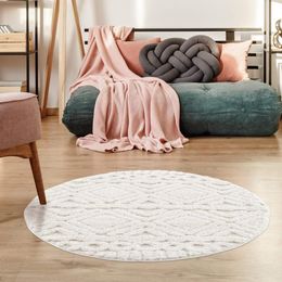 Hochflor-Teppich Carpet City, H:20mm Ø:120cm, beige, Polypropylen, Teppiche, "Focus 3382", Boho-Teppich, Hochtief-Muster/ 3D-Effekt, für Wohnzimmer,