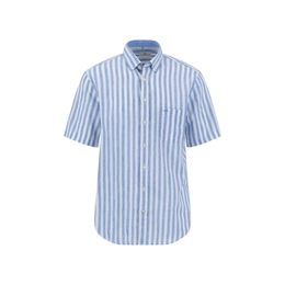 Fynch-Hatton Herren Leinenhemd, blau, Gr. S, gestreift, Web, Obermaterial: 80% Leinen, 20% Baumwolle, Hemden, kurzarm, im Streifendesign