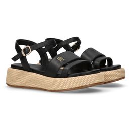 Tommy Hilfiger Mädchen Keilsandalette, Gr. 33, schwarz, Synthetik, Schuhe, Sandalette, Plateausandale mit modischem Absatz