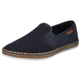Rieker Herren Slipper, Gr. 45, blau, Nubuklederimitat, Textil, Schuhe, mit modischer Laufsohle in Bast-Optik