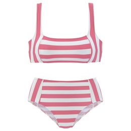 Venice Beach Damen Bustier-Bikini, rosa, Gr. 36, gestreift, Recycling-Polyester, Bikini-Sets, mit gewebten Streifen