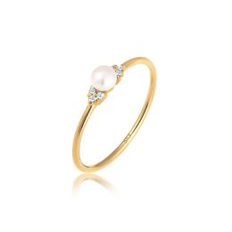 Elli DIAMONDS Damen Verlobungsring "Süßwasserperle Diamant Brillantschliff (0.03 ct) 585 Gelbgold", 52mm, 0,03 P1 = bei 10-facher Vergrößerung