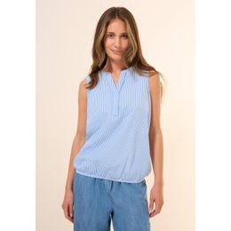 Cecil Damen Blusentop, blau, Gr. XXL, gestreift, Web, 65% Baumwolle, 35% Modal, Blusen, mit Elastiksaum