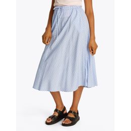 Tommy Hilfiger Damen A-Linien-Rock "CRINKLE VISCOSE MIX MIDI SKIRT"multiple stp, ivory silk, Gr. 44, gestreift, Web, Obermaterial: 86% Viskose, 14%