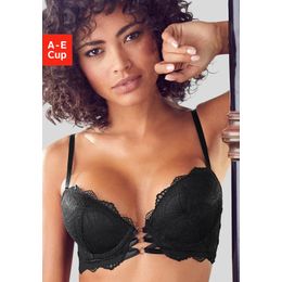 Lascana Damen Push-up-BH "Eleonora", Gr. 85, schwarz, Spitze, Obermaterial: 60% Polyamid, 35% Polyester, 5% Elasthan, BHs, mit dekorativer Schnürung