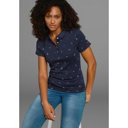 Kangaroos Damen Poloshirt, blau, Gr. 36, bedruckt, Rippware, Obermaterial: 100% Baumwolle, Shirts, Kurzarm, sehr figurbetont, mit Allover-Druck, aus