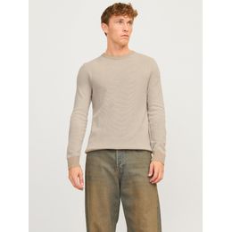 Jack & Jones JACK & JONES Herren Rundhalspullover "JJEGLOBE KNIT CREW NECK NOOS", beige, Gr. M, meliert, Strick, Obermaterial: 100% Baumwolle, Pullover, in Strick