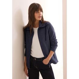 Cecil Damen Sweatjacke, blau, Gr. M, unifarben, Web, Obermaterial: 61% Baumwolle, 37% Polyester, 2% Elasthan, Sweatjacken, mit Stehkragen
