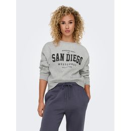 Only Damen Sweatshirt "ONLSWEAT L/S CREW OVERSIZE STATE SWT", grau, Gr. L, bedruckt, Sweatware, Obermaterial: 60% Baumwolle, 40% Polyester,