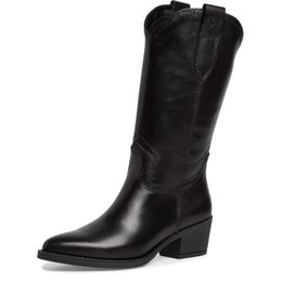 Tamaris Damen Westernstiefel, Gr. 41, schwarz, Glattleder, unifarben, Schuhe, Blockabsatz, Langschaftstiefel mit Ziern&auml;hten, in spitzer Form