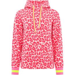 Zwillingsherz Damen Hoodie ""Leo Allover Neon Kante"", pink, Gr. XXL, animal-print, gemustert, kontrastfarbene Details, mehrfarbig, Sweatware,