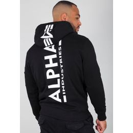 Herren Kapuzensweatshirt "BACK PRINT HOODY", schwarz, Gr. S, Alpha Industries, bedruckt, angeraute Sweatware, Obermaterial: 80% Baumwolle, 20%